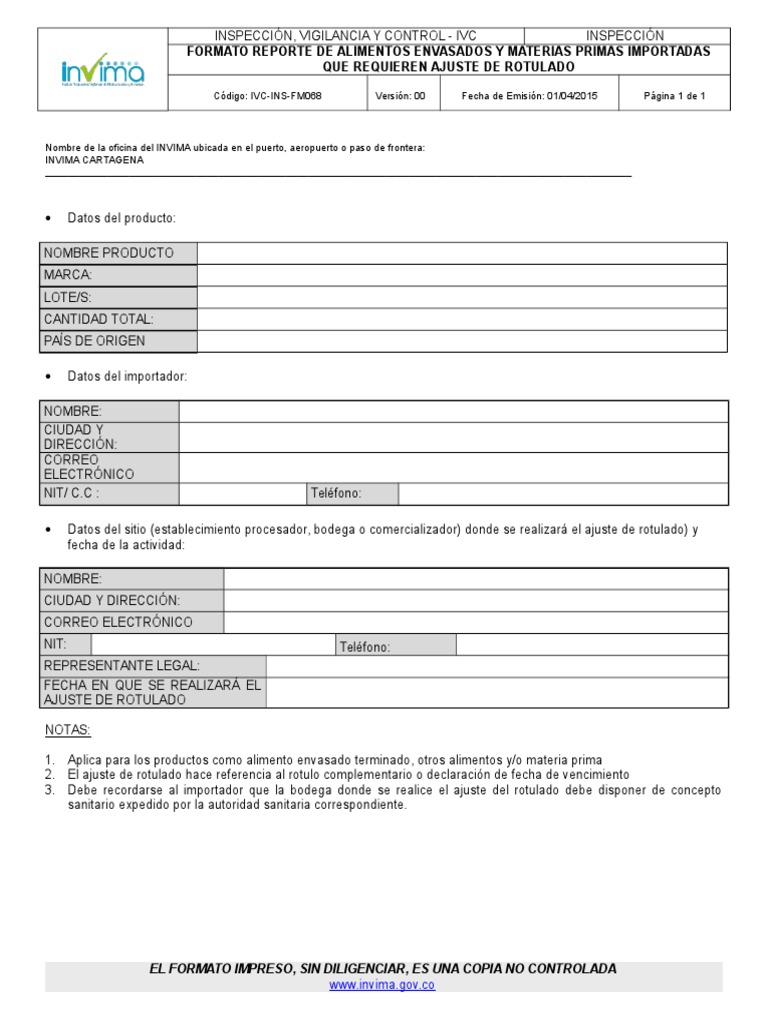 Invima Formato Rotulado | PDF