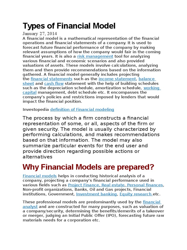 Types of Financial Model: Why Financial Models Are Prepared? | PDF ...