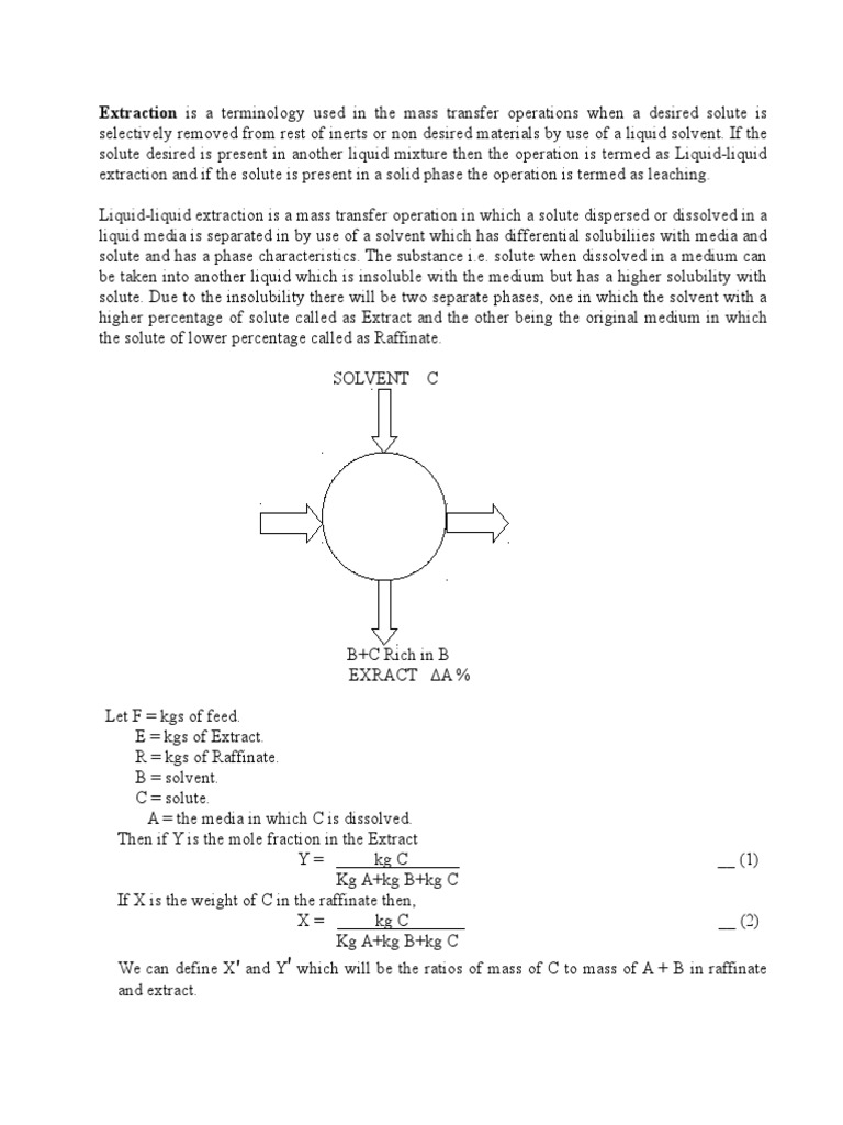 Extraction Is A Terminology Used in The Mass Transfer Operations When A Desired Solute Is | PDF ...
