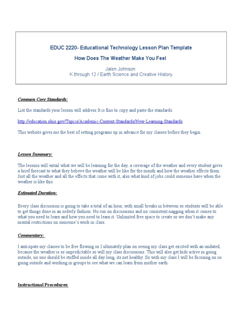 EDUC 2220-Educational Technology Lesson Plan Template How Does The ...