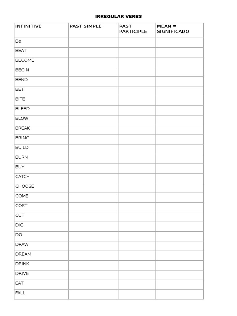 Exam Irregular Verbs | PDF