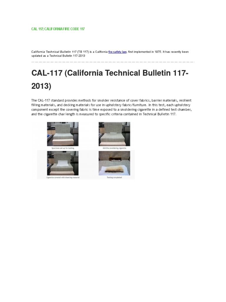 CAL-117 (California Technical Bulletin 117-2013) | PDF | Safety