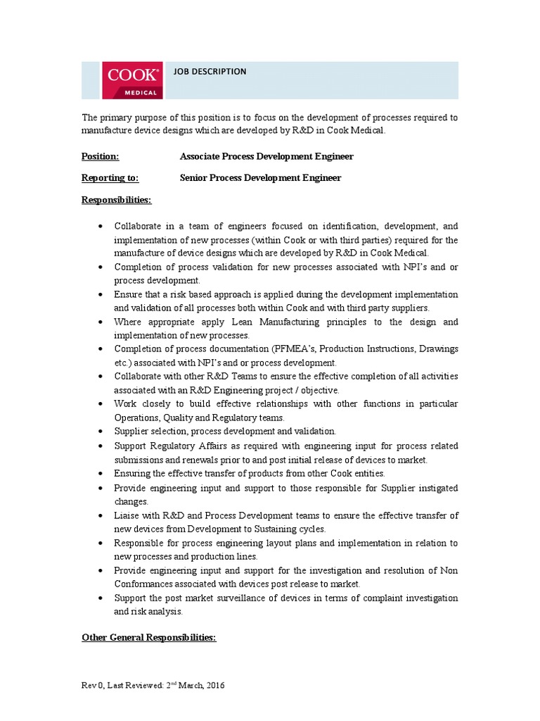 Associate Process Development Engineer | PDF | Verification And ...