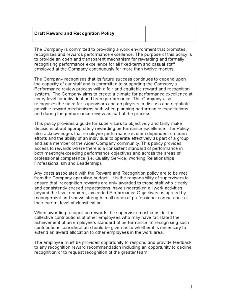 Reward and Recognition Policy | PDF | Competence (Human Resources ...