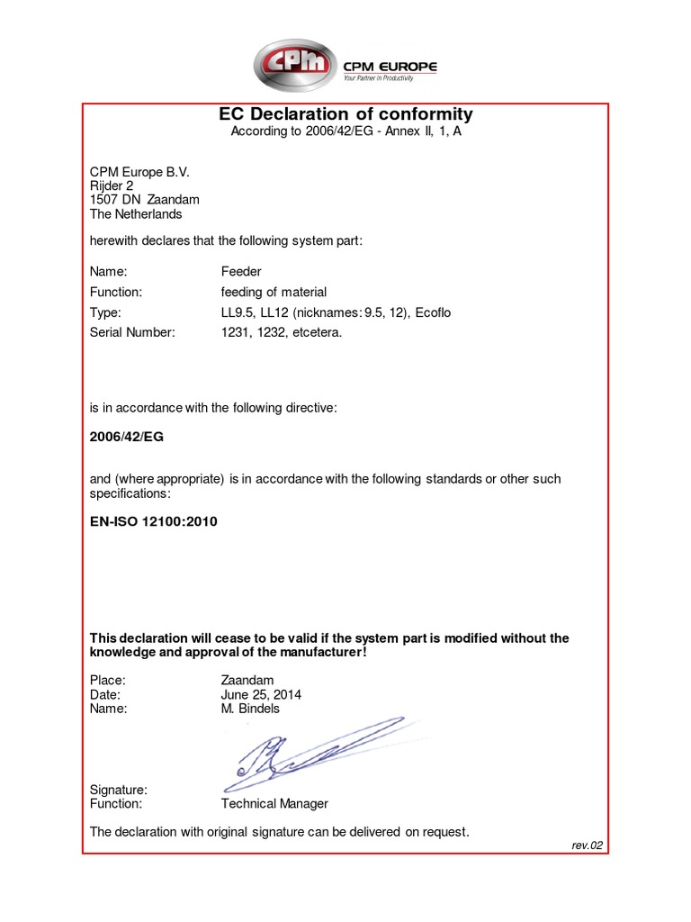 EC Declaration of Conformity | PDF | Technology & Engineering