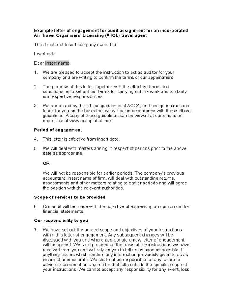 Example Letter of Engagement | PDF | Audit | Accounting