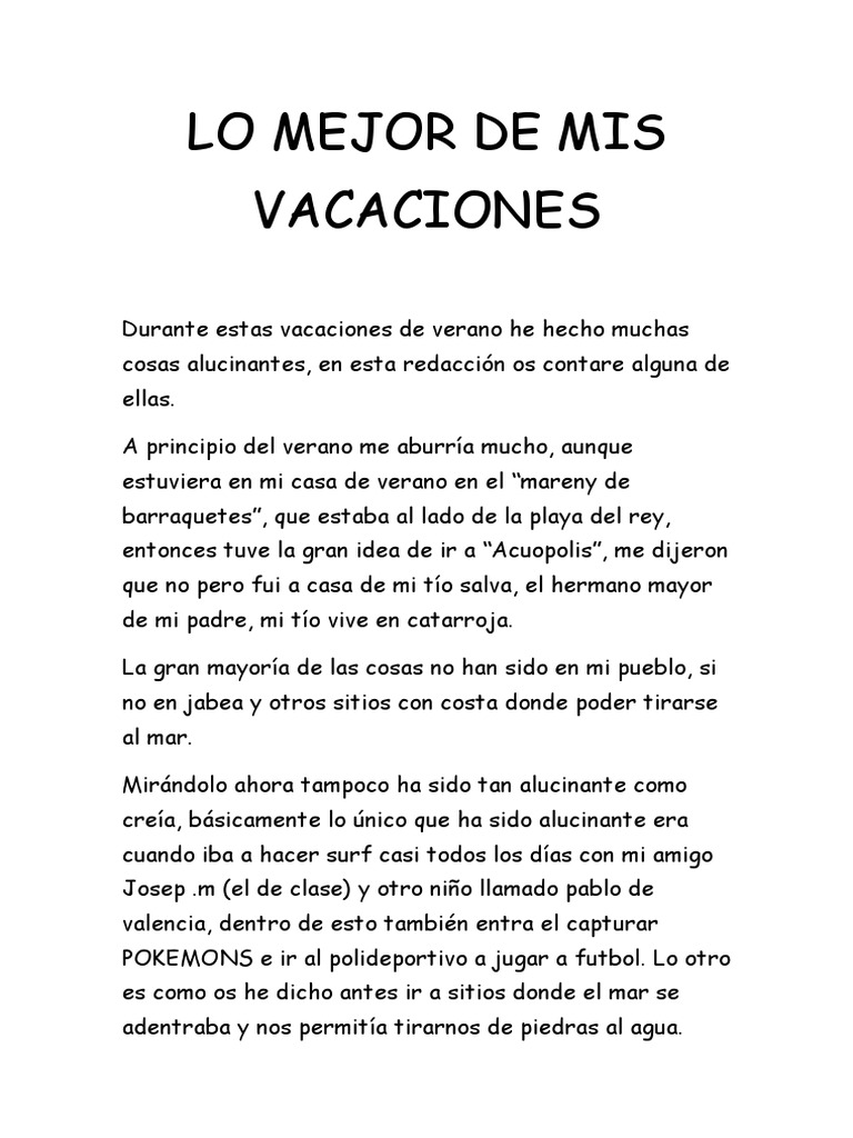 Lo Mejor de Mis Vacaciones | PDF