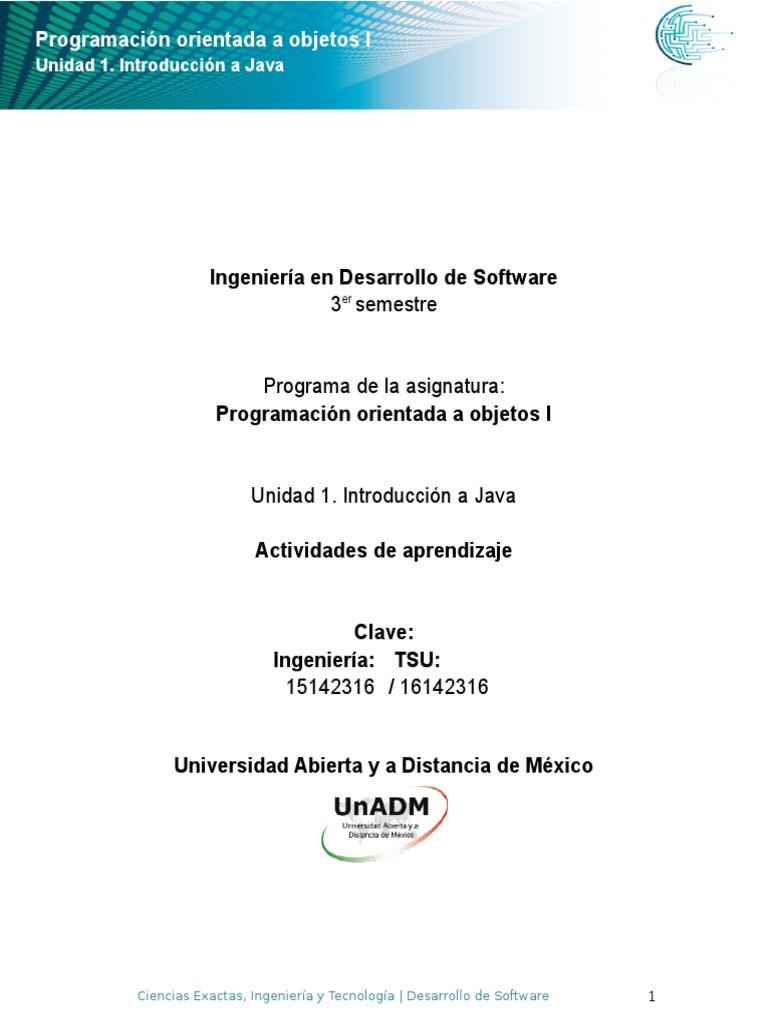 Unidad 1 Actividades de Aprendizaje Dpo1 | PDF | Programación de computadoras | Java (lenguaje ...