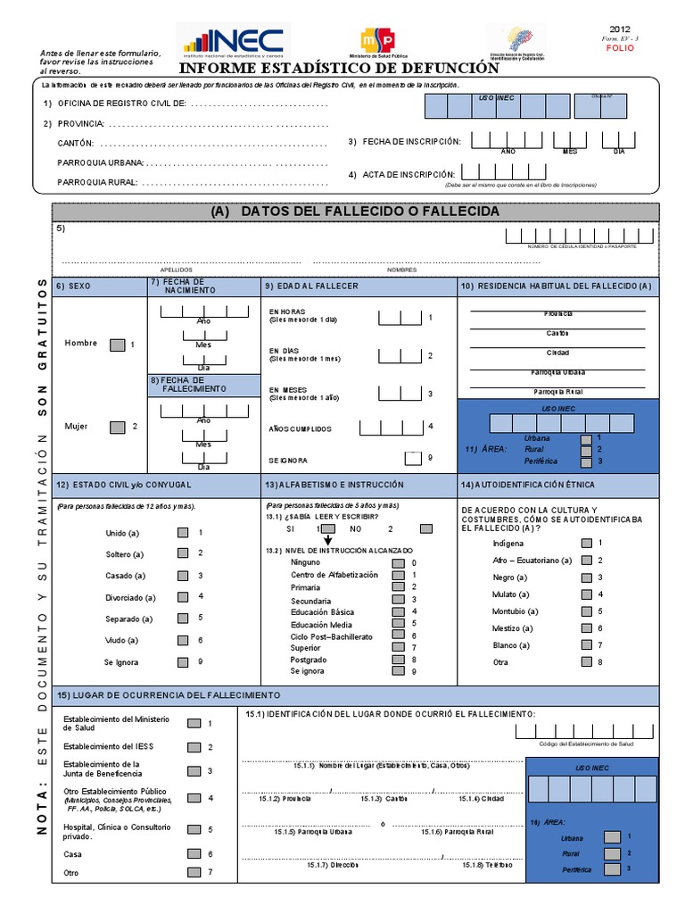 Informe Estadistico Defuncion - 2012 | PDF | Muerte materna | Medicina
