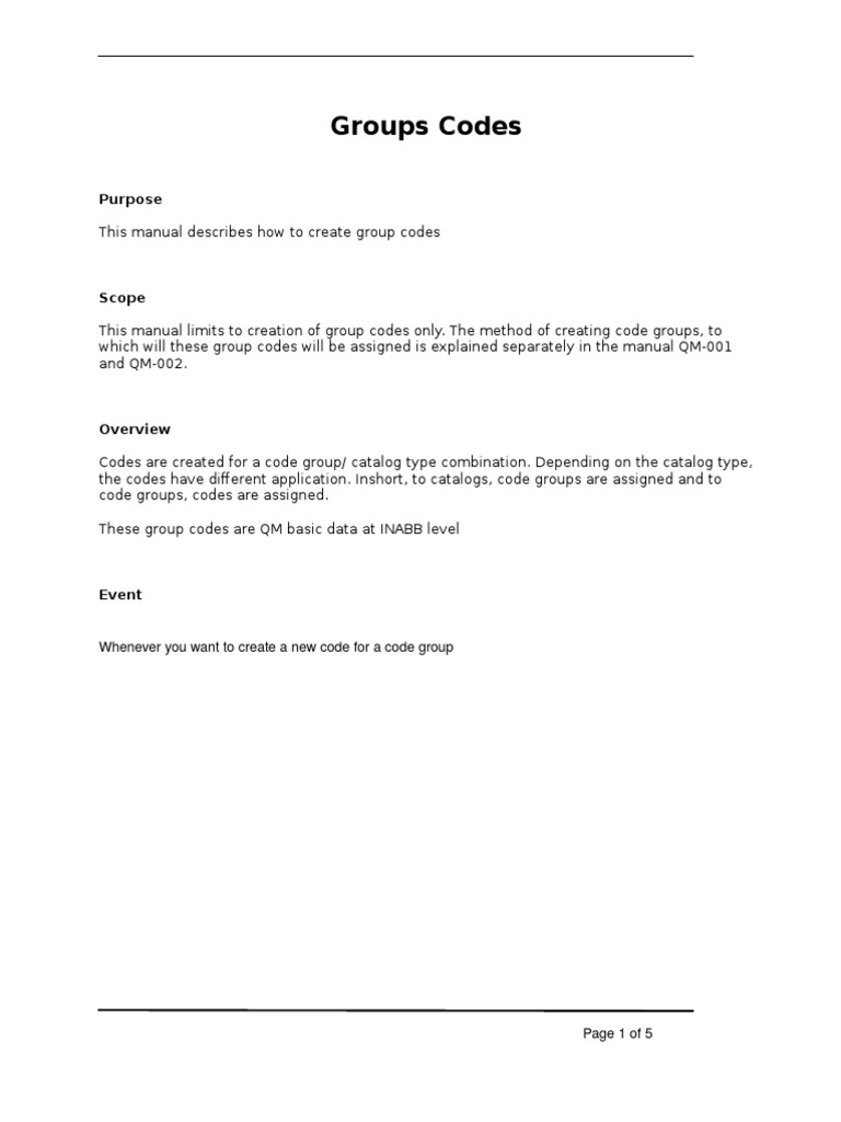 47 QM-003 Group Codes | PDF