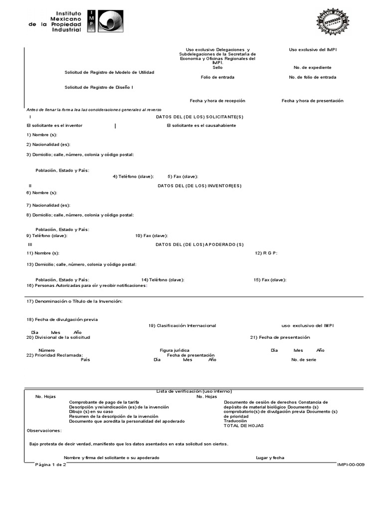 IMPI 00 009 2012 Patente Modelo de Utilidad | PDF | Patentar | Gobierno