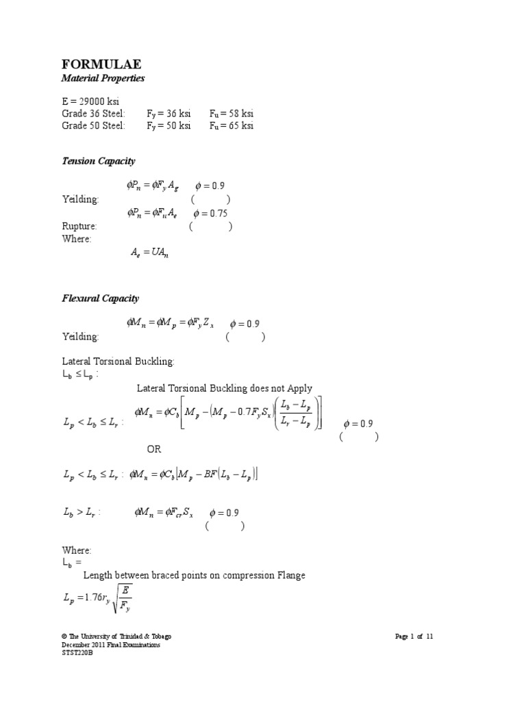 Formula Sheet 3-Steel Design | PDF | Buckling | Solid Mechanics