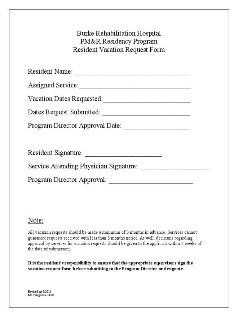 Resident Vacation Request Form | PDF | Career & Growth