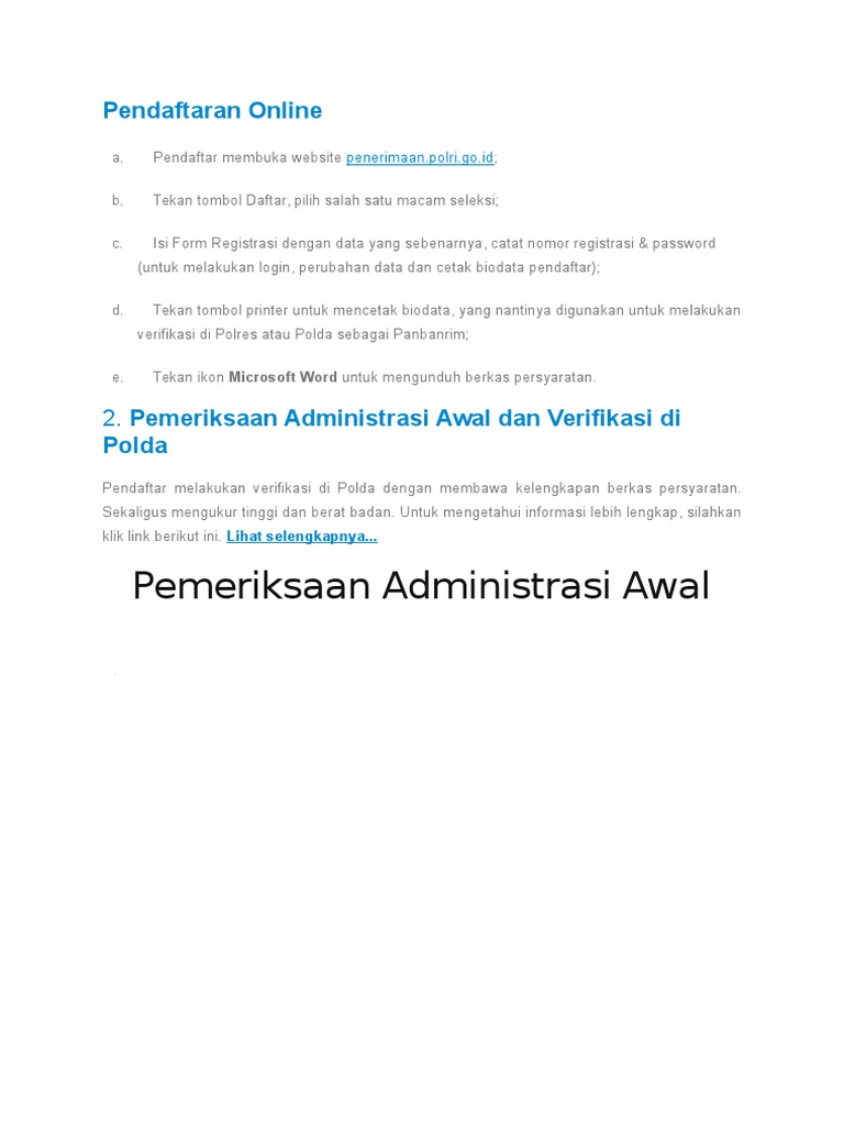 Panduan Pendaftaran Polri Online | PDF | Pengelolaan Keuangan & Uang ...