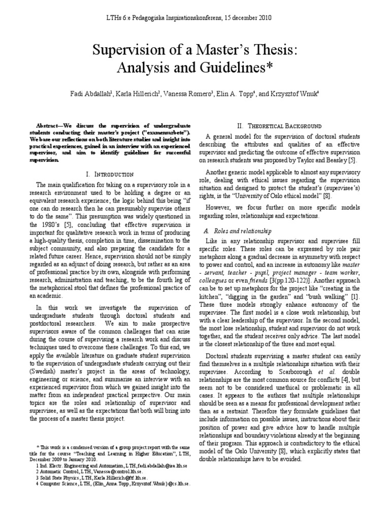 Supervision of A Master's Thesis: Analysis and Guidelines | PDF ...