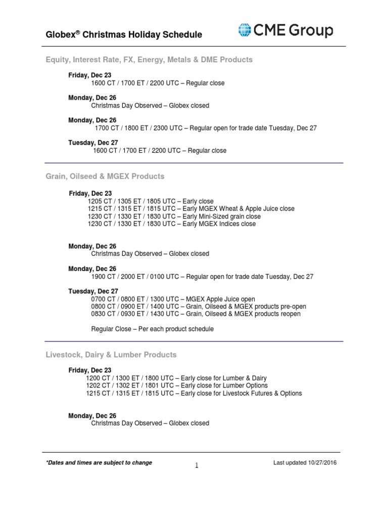 2016 Christmas Holiday Schedule | PDF