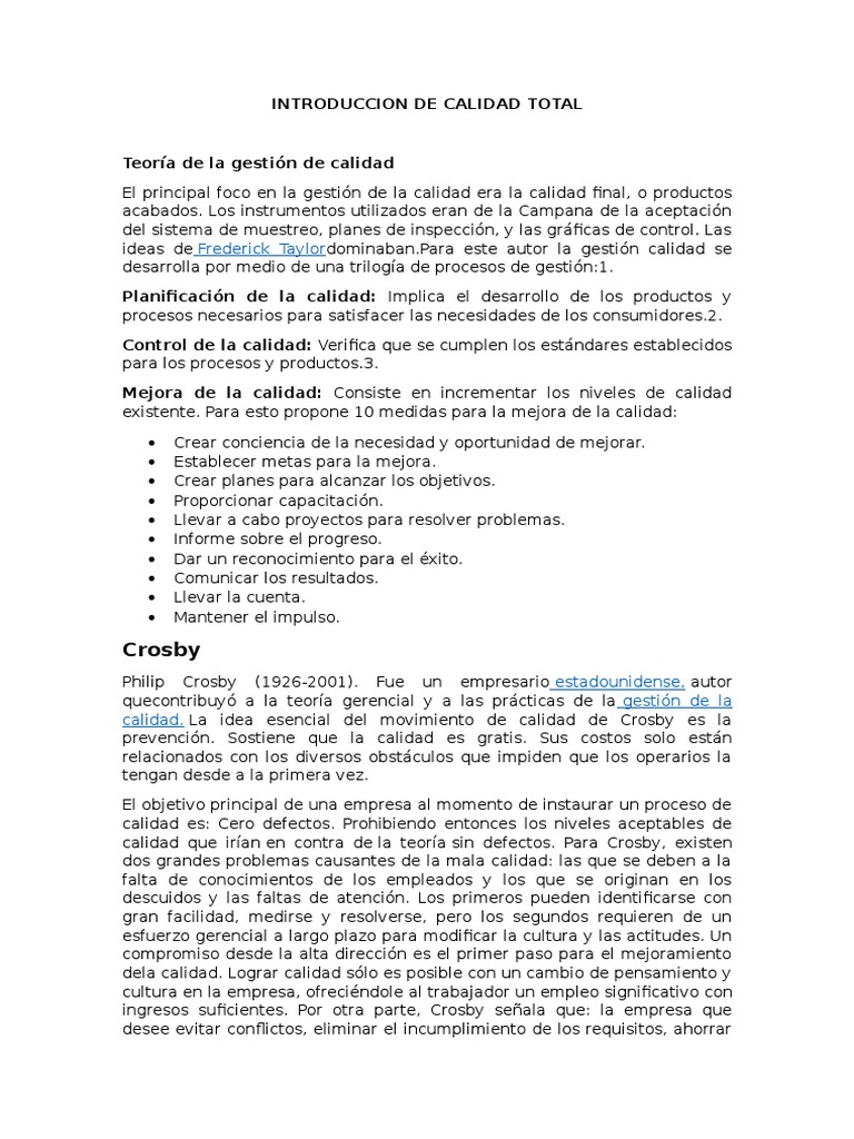Introduccion de Calidad Total | PDF | Calidad (comercial) | Business