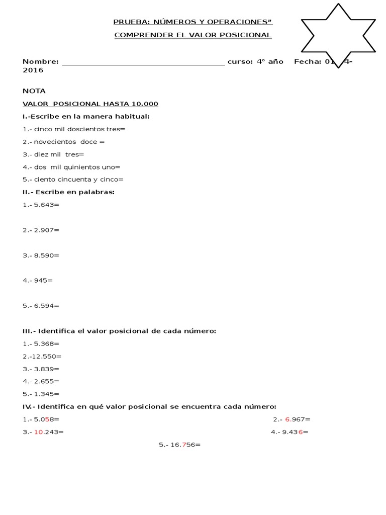 Actividades de Valor Posicional 4° Grado | PDF
