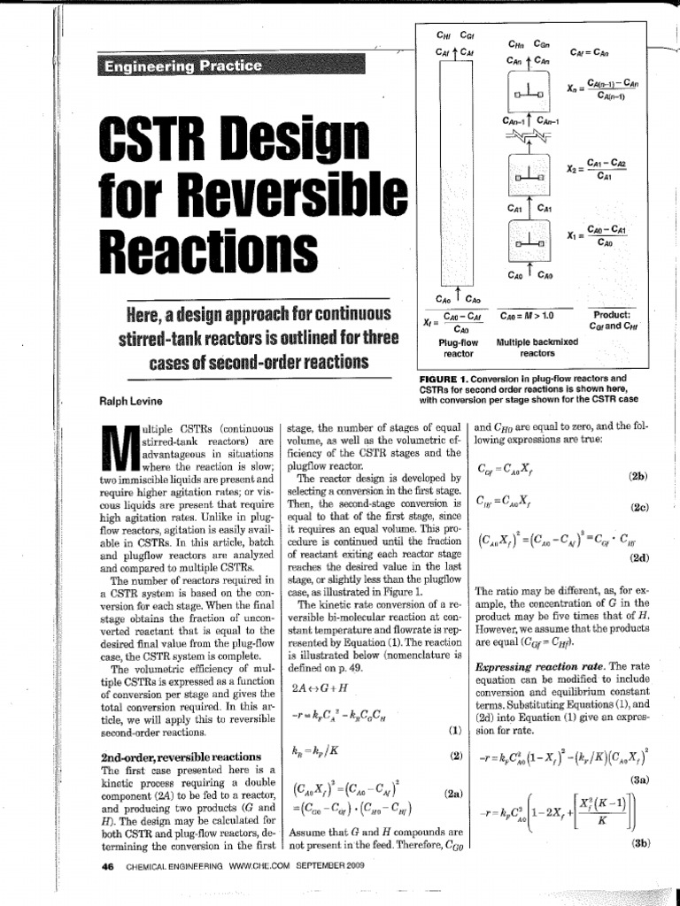 CSTR Design For Reversible Reactions | PDF
