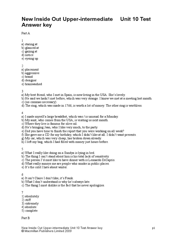 Unit 10 Test Answer Key | PDF | Art