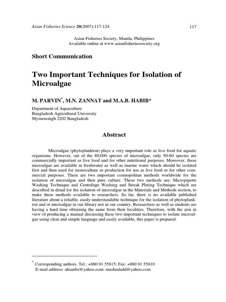 Techniques for Microalgae Isolation | PDF | Biology | Aquaculture
