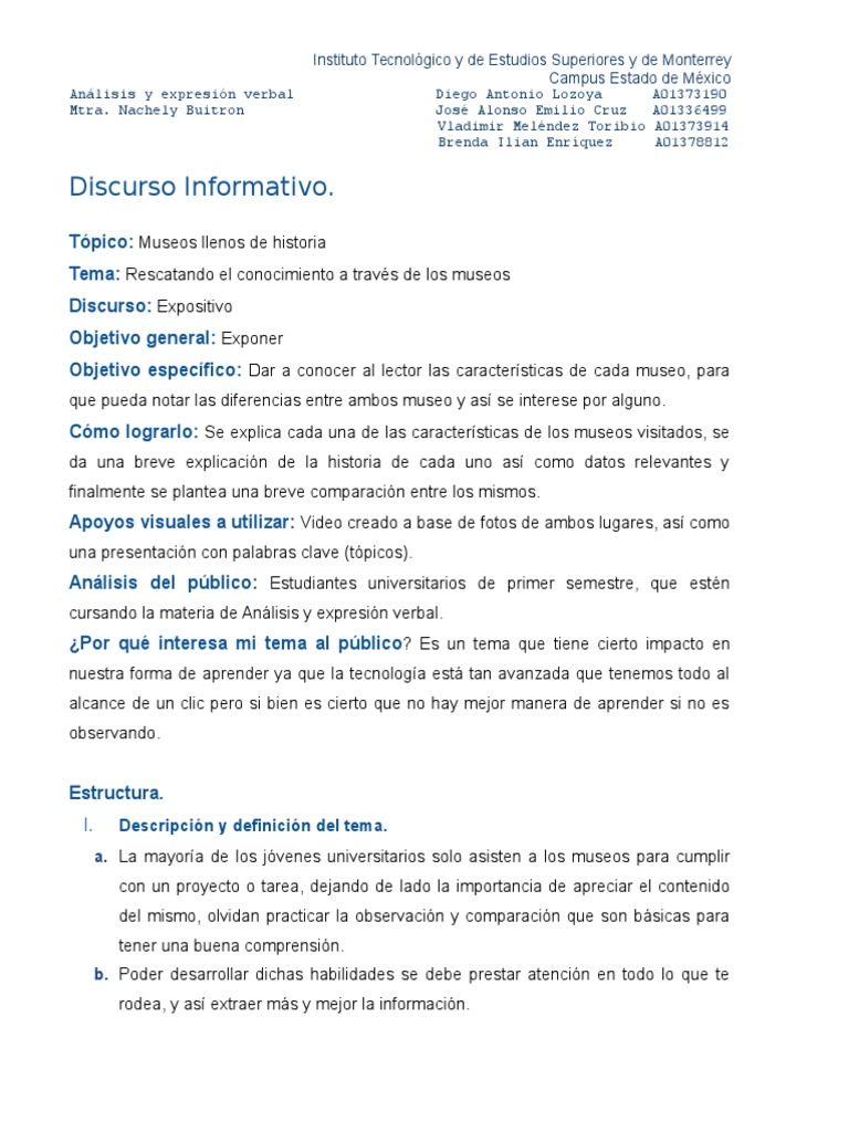 Discurso 20 Informativo | PDF | Museo | Ensayos