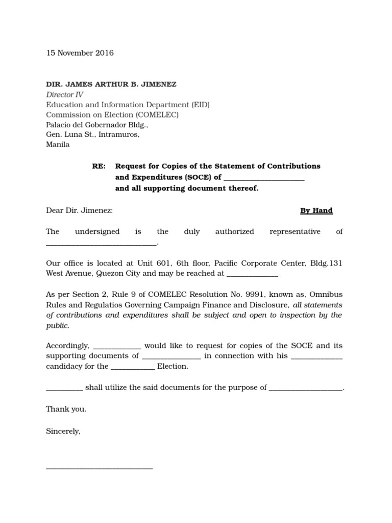 SOCE Request for Election Candidacy | PDF | Business | Social Science