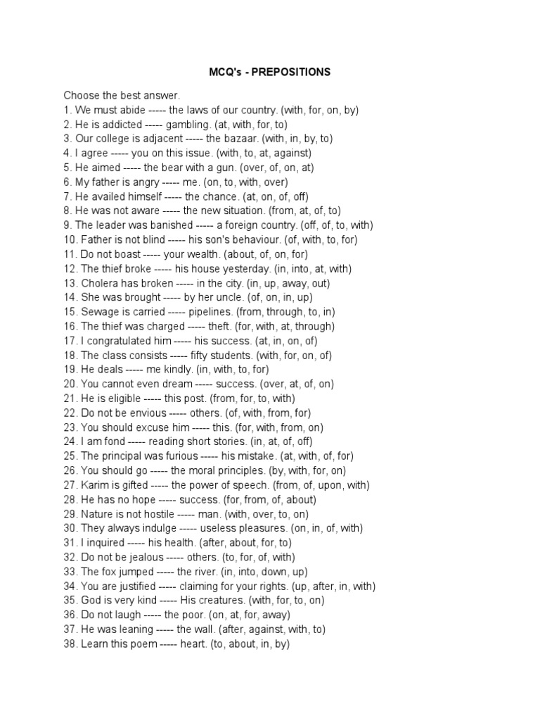 Mcq'S - Prepositions