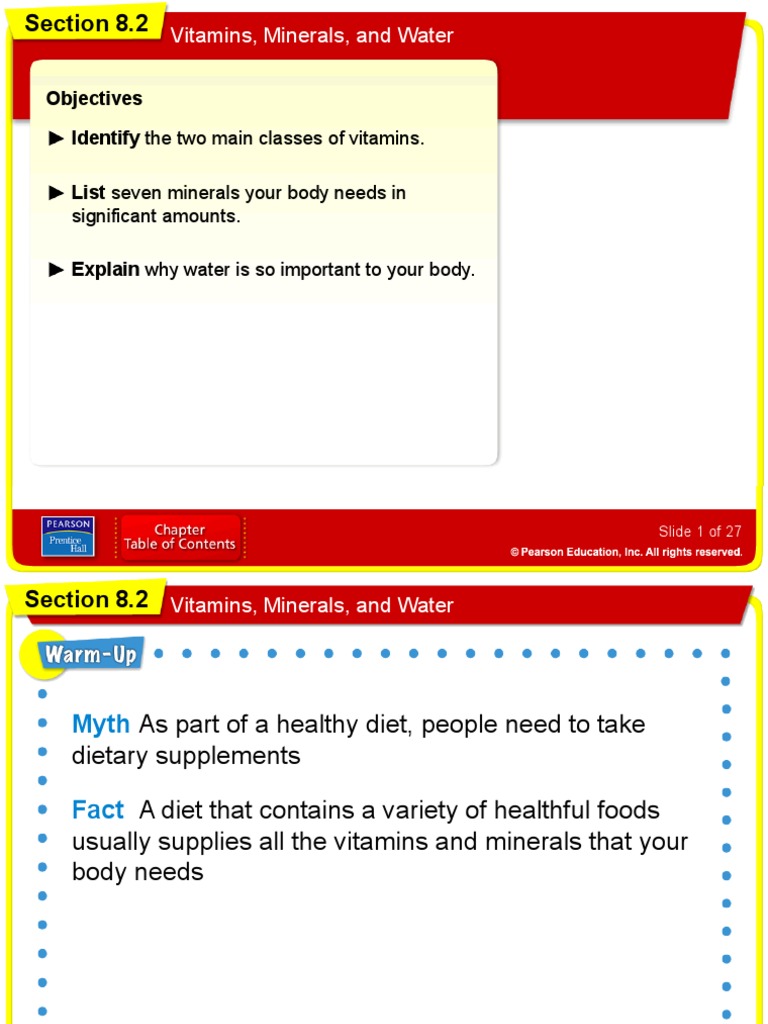 Objectives Identify The Two Main Classes of Vitamins. List Seven ...