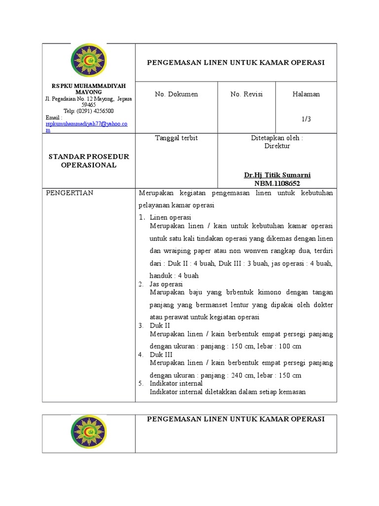 Spo Pengemasan Linen Untuk Kamar Operasi | PDF | Sains & Matematika