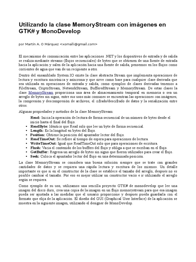 Utilizando La Clase MemoryStream Con Imágenes en GTK# | PDF | Memoria ...