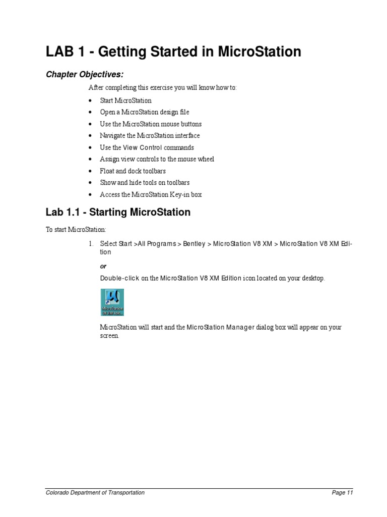 MicroStation-Lab01 Getting Started in MicroStation | PDF | Menu (Computing) | Keyboard Shortcut