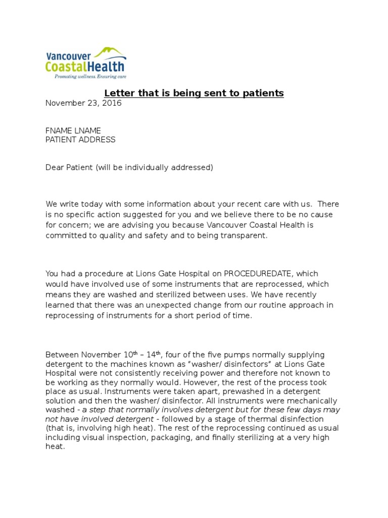Vancouver Coastal Health Letter | PDF | Patient | Surgery