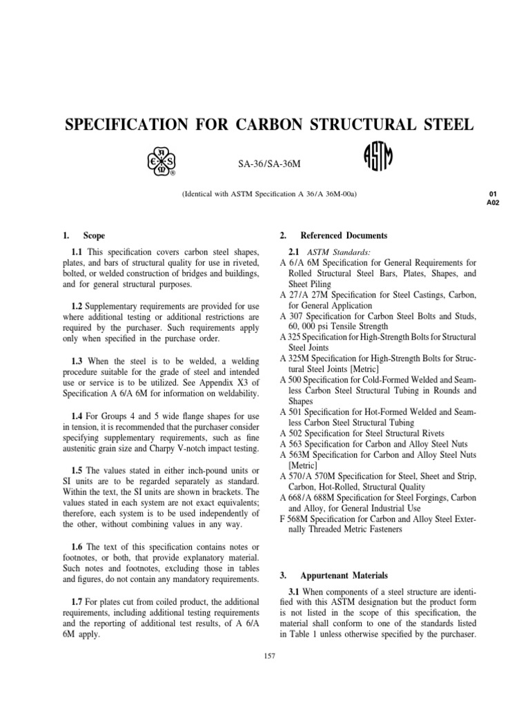 Specification For Carbon Structural Steel: SA-36 /SA-36M | PDF ...