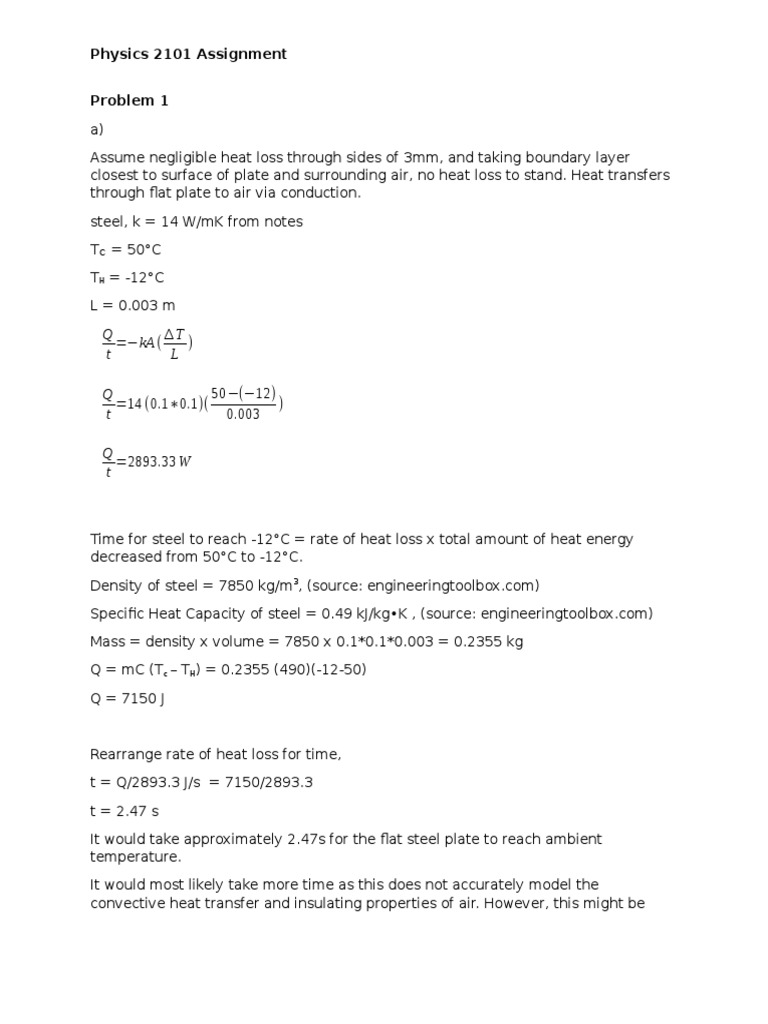 Physics 2101 Assignment 2. - Finale | PDF | Heat | Temperature