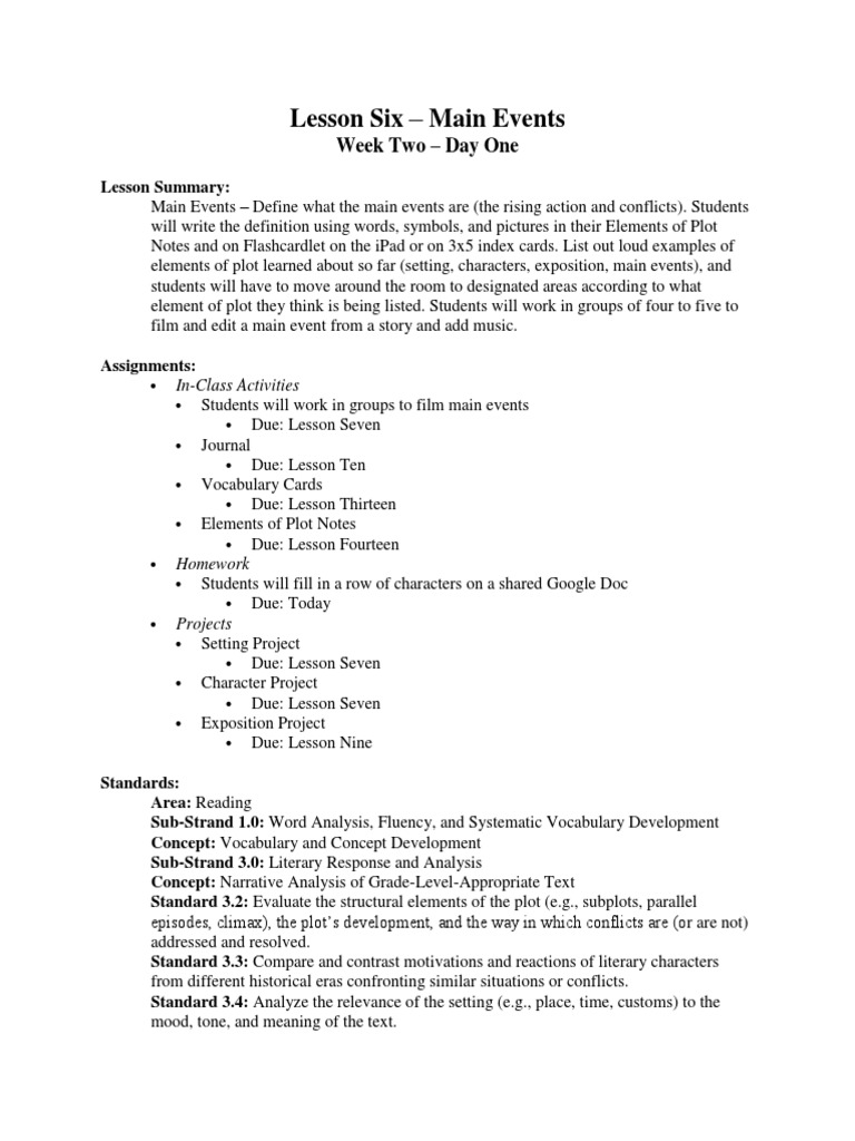 Main Events Lesson Plans | PDF | Collaboration | Plot (Narrative)