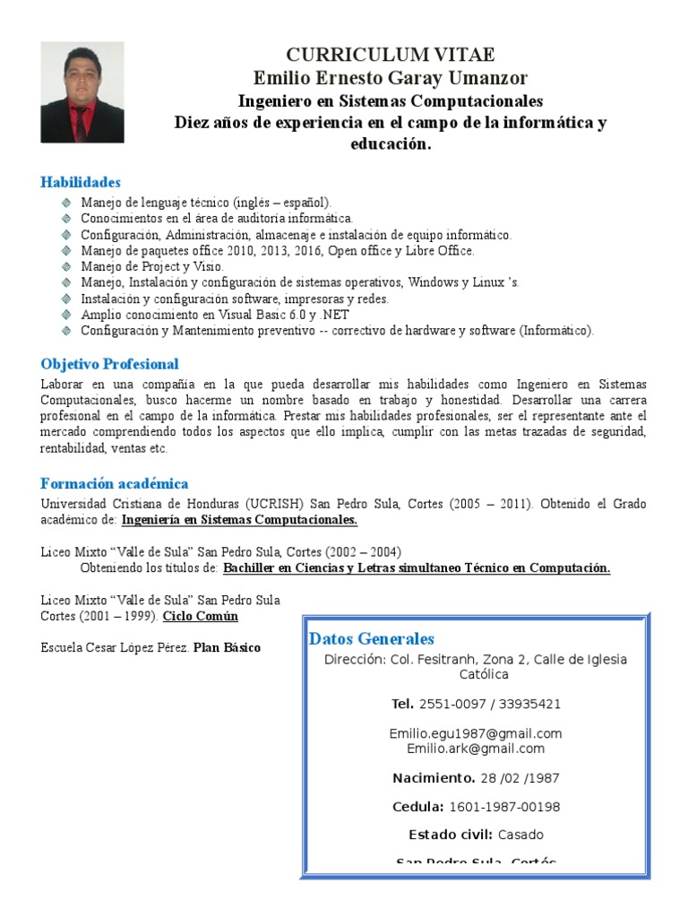 Currículo Vitae - Emilio Garay 1 | PDF | Honduras | Informática