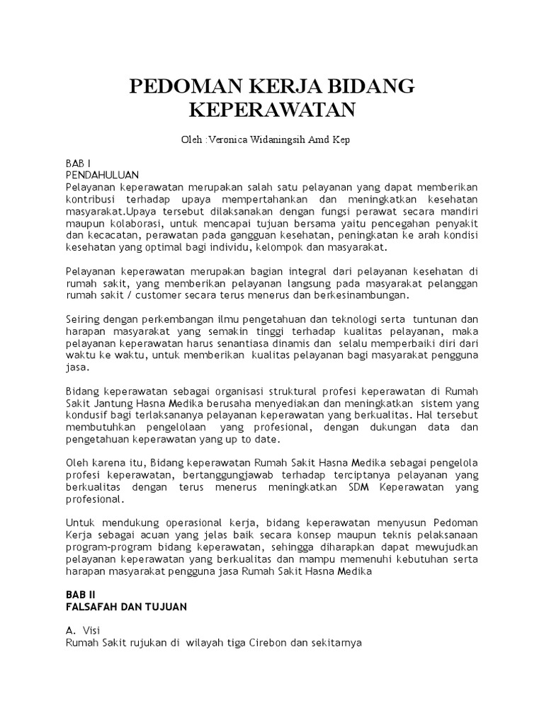 Contoh Pedoman Kerja Bidang Keperawatan