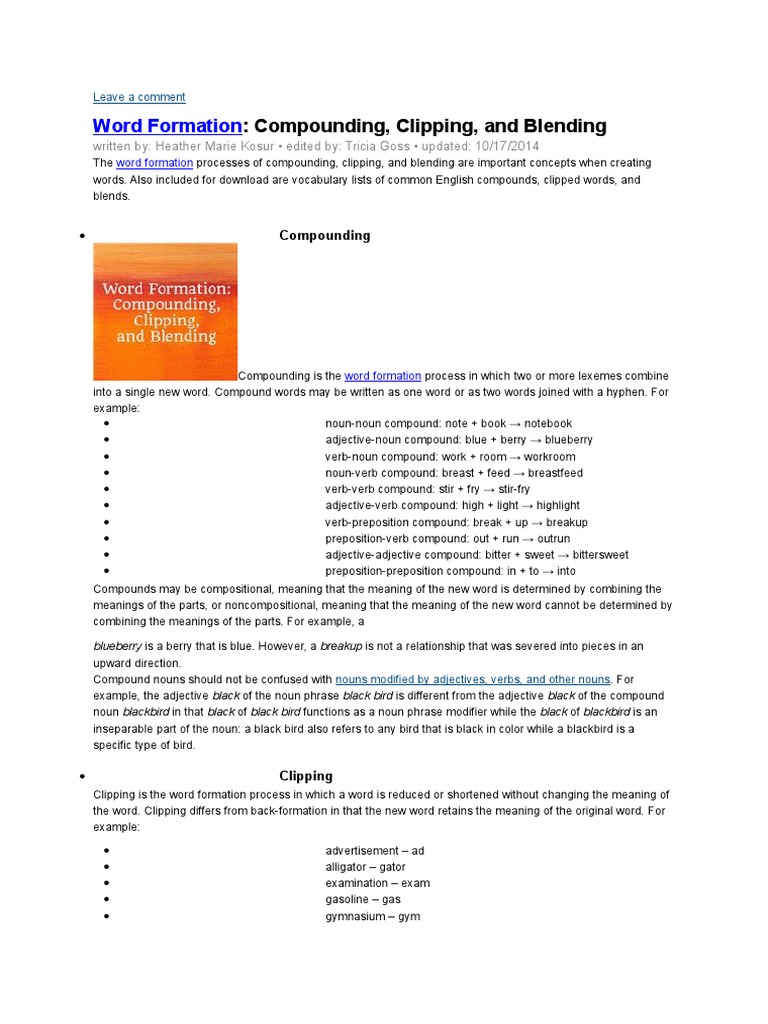 Compounding, Clipping, and Blending | PDF | Lexicology | Philology