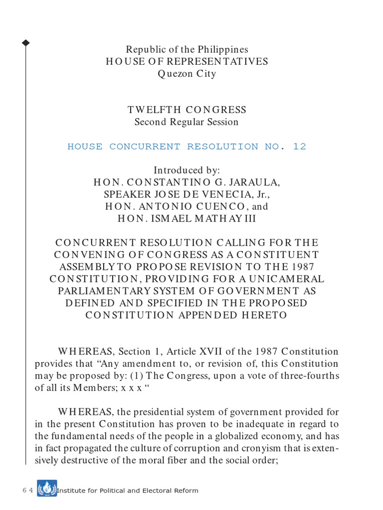 House Concurrent Resolution No. 12: Institute for Political and ...
