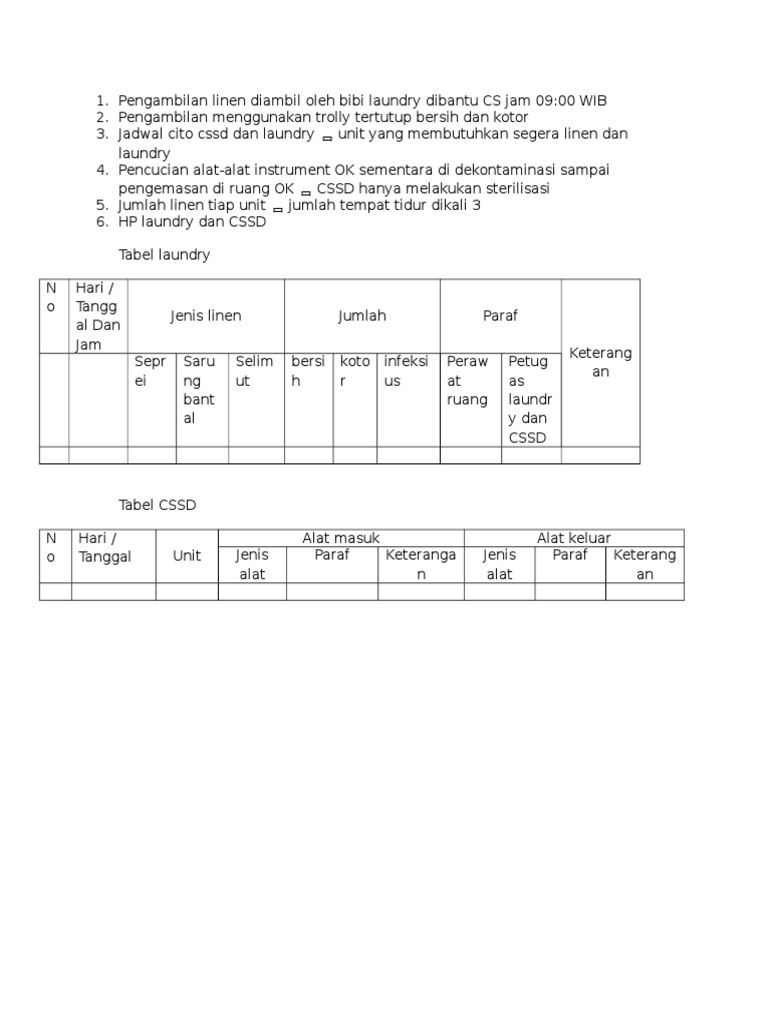 Prosedur Laundry dan CSSD | PDF