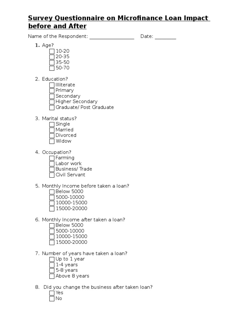 Survey Questionnaire On Microfinance Loan Impact Before and After | PDF | Dairy | Goat