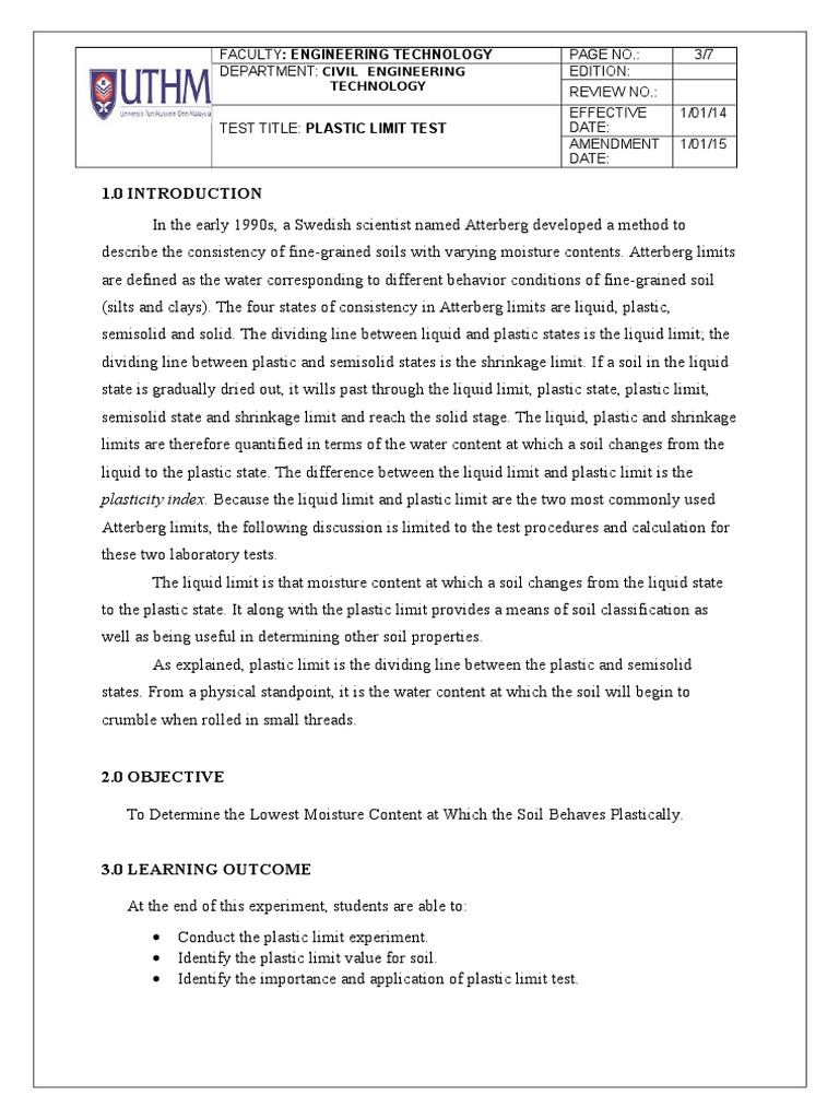 Plastic Limit Report | PDF | Natural Materials | Materials
