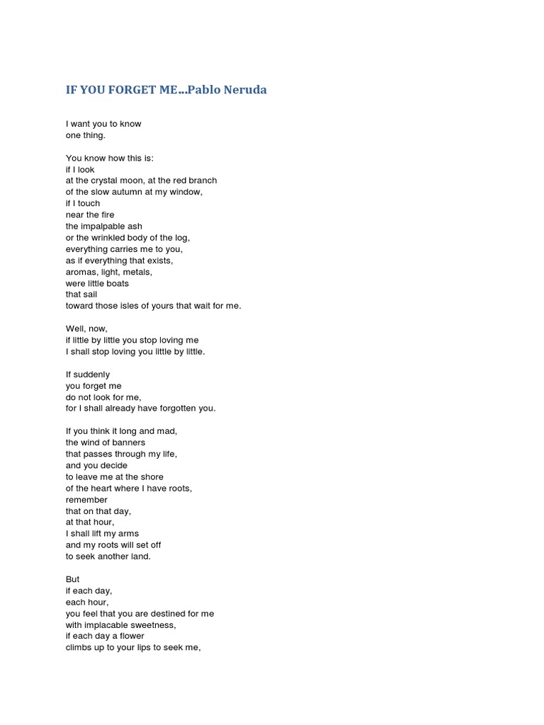 Neruda's "If You Forget Me" Poem | PDF | Poetry