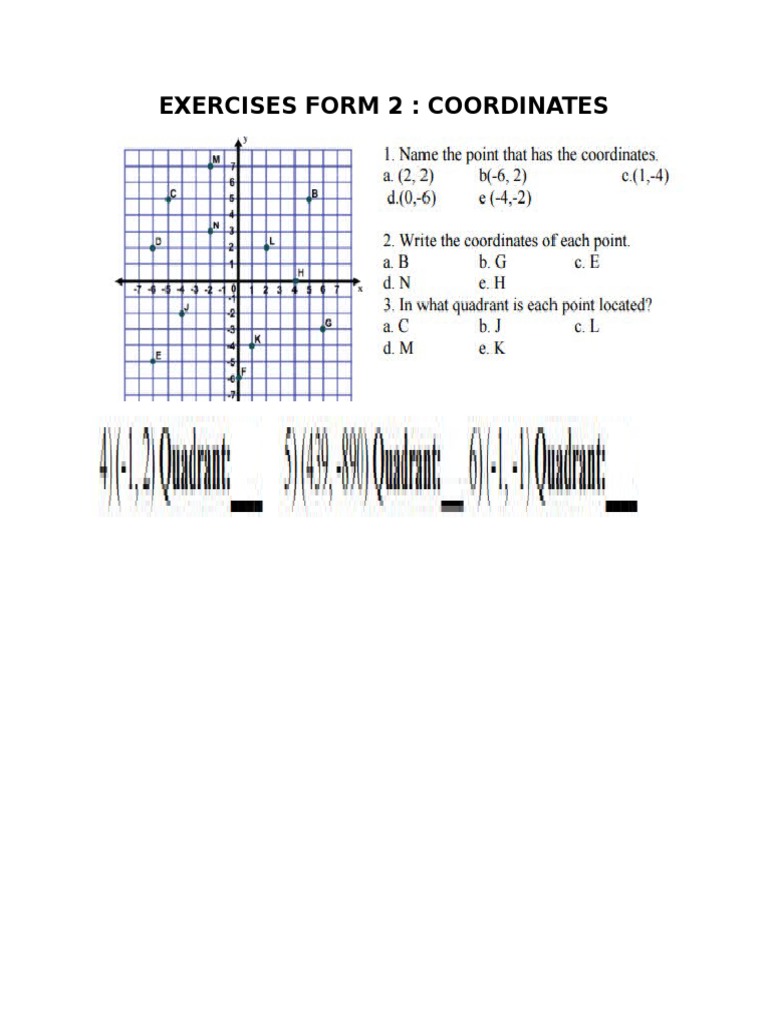 Exercises Form 2: Coordinates | PDF