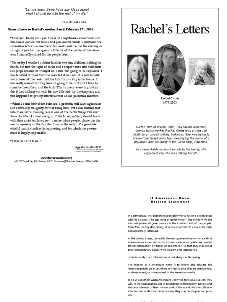 Rachels Letters | PDF | Israeli–Palestinian Conflict | Israel