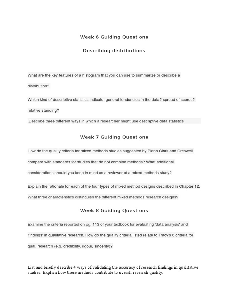 Guiding Questions for Research Methods | PDF | Career & Growth ...