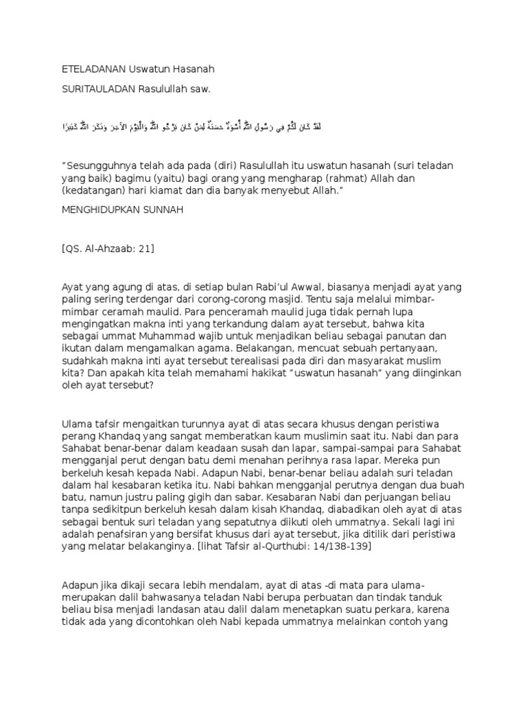 Ceramah Uswatun Hasanah Keteladanan | PDF