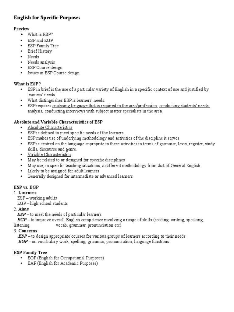 English For Specific Purposes | PDF | Linguistics | English Language