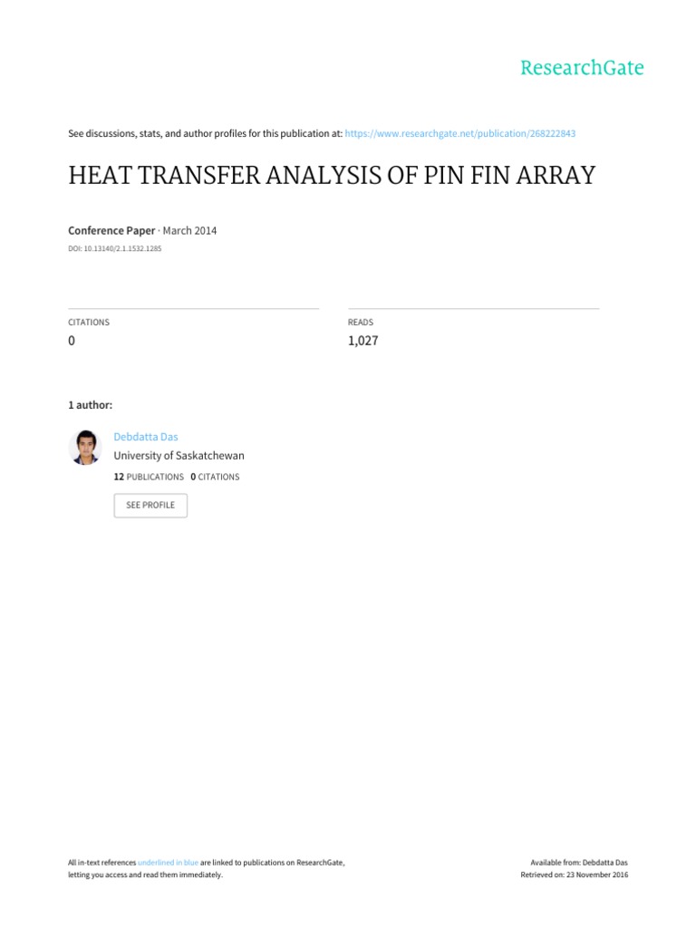 Heat Transfer Analysis of Pin Fin Array: March 2014 | PDF | Mechanical ...